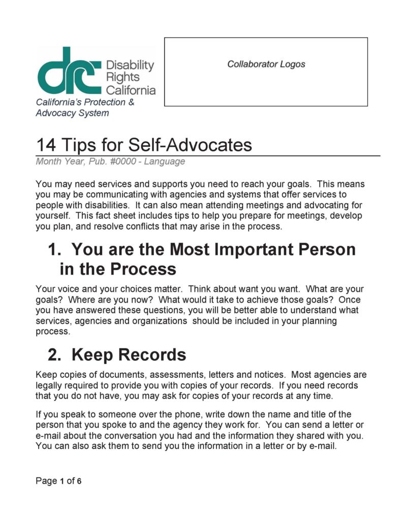 14 Tips For Self-Advocates - Chapman University | Transition CA