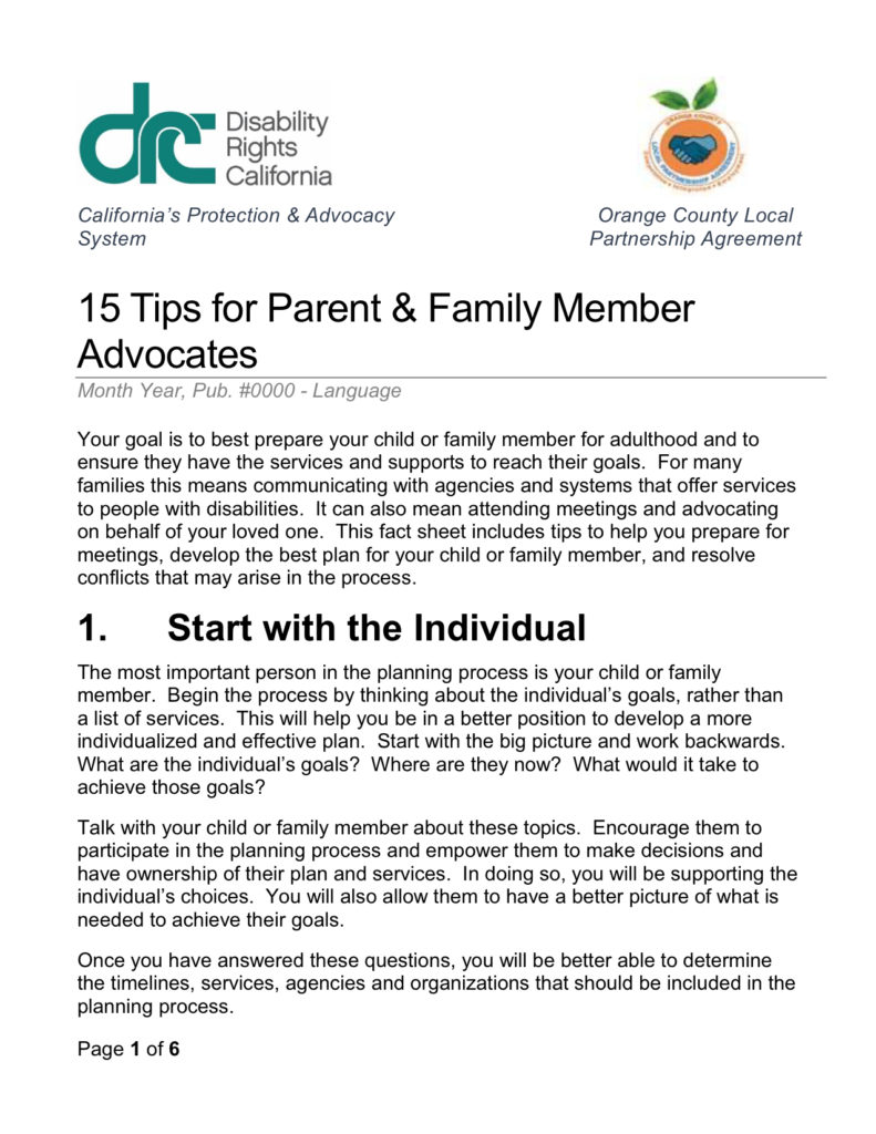 15 Tips For Parent Family Advocates - Chapman University | Transition CA