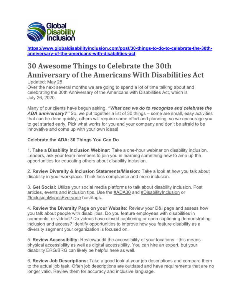 30 Things to Celebrate the ADA 30th Anniversary - Chapman University ...