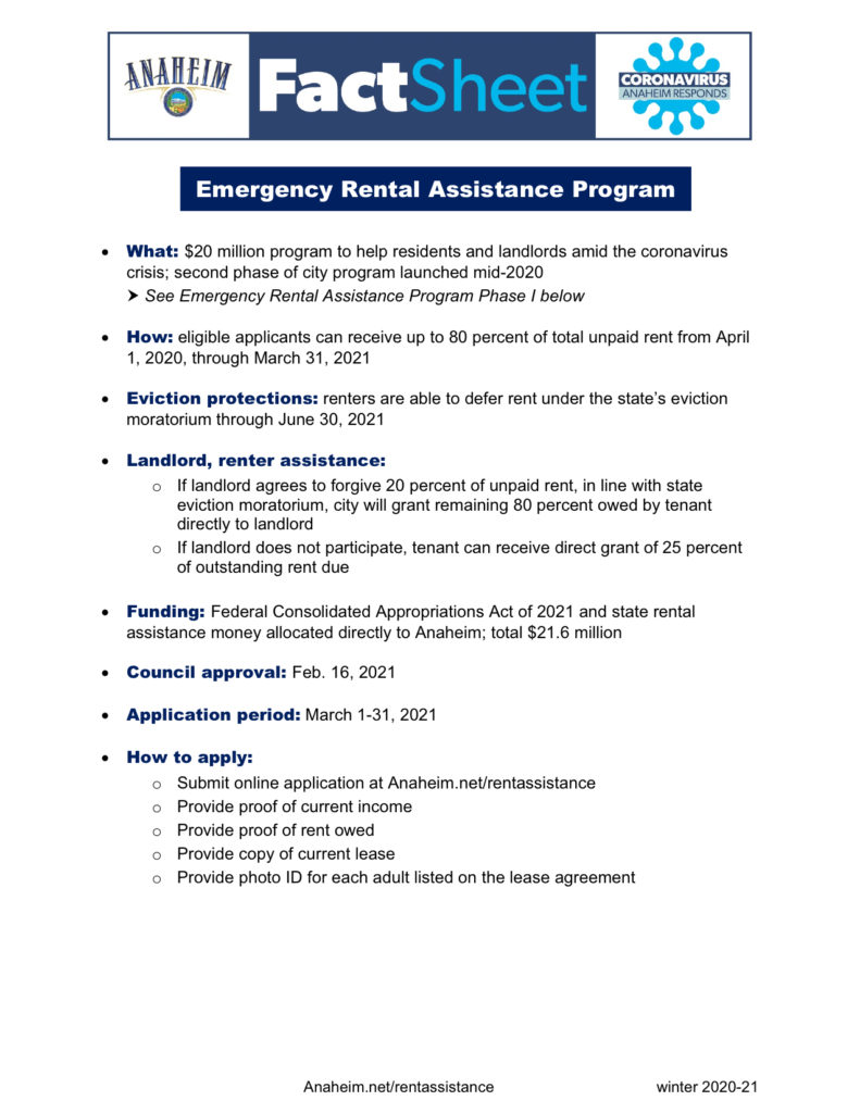 Emergency Rental Assistance Program Fact Sheet - Winter 2020-21 ...