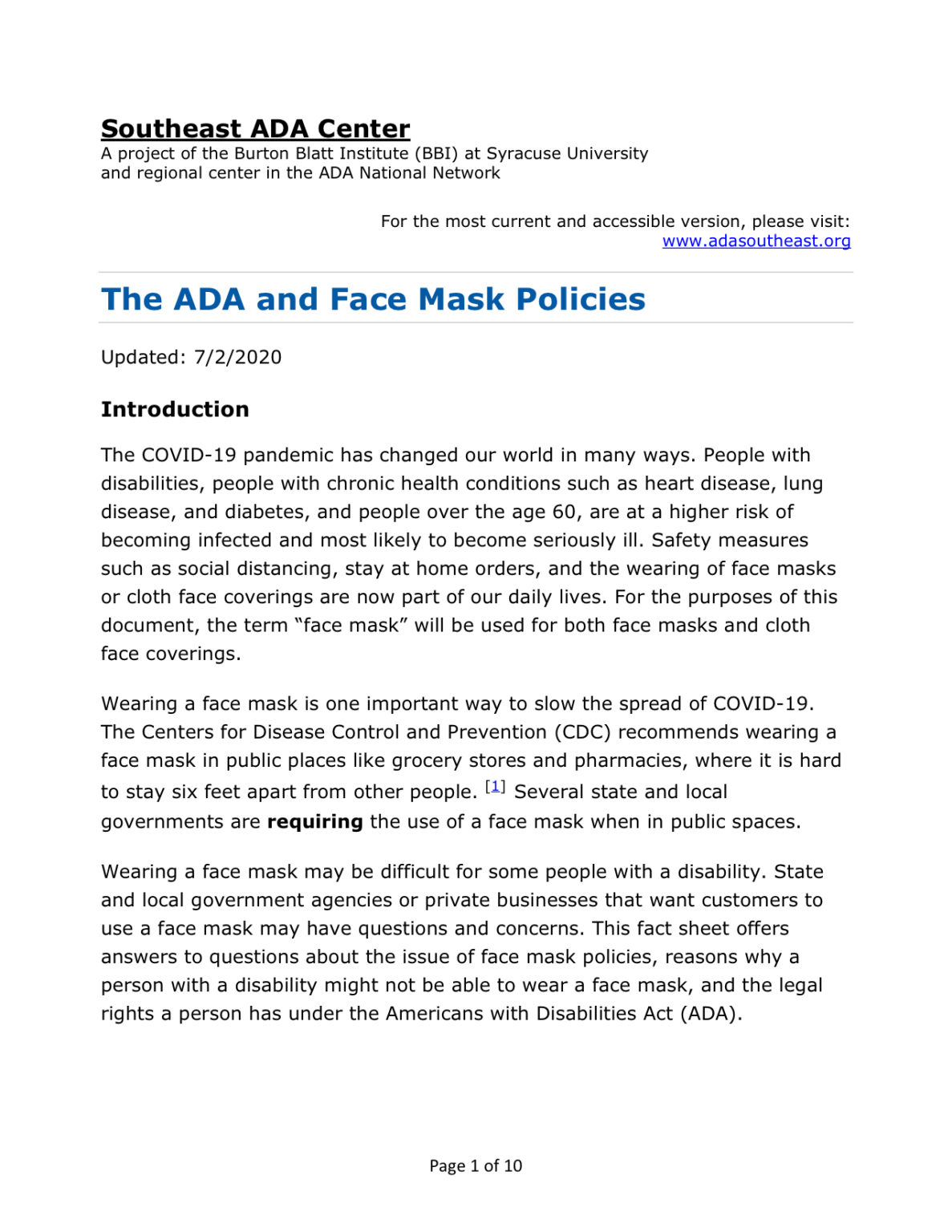 ADA and Face Mask Policies - Chapman University | Transition CA