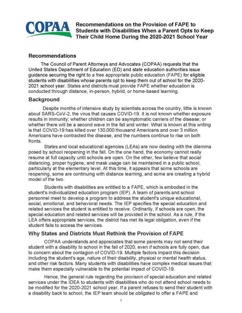 COPAA Recommendations to Students with Disabilities When a Parent Opts ...