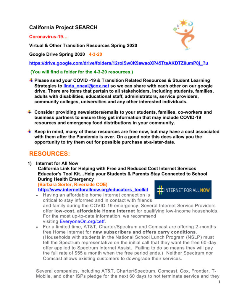 Project SEARCH Virtual & Transition Resources 4-3-20 - Chapman ...