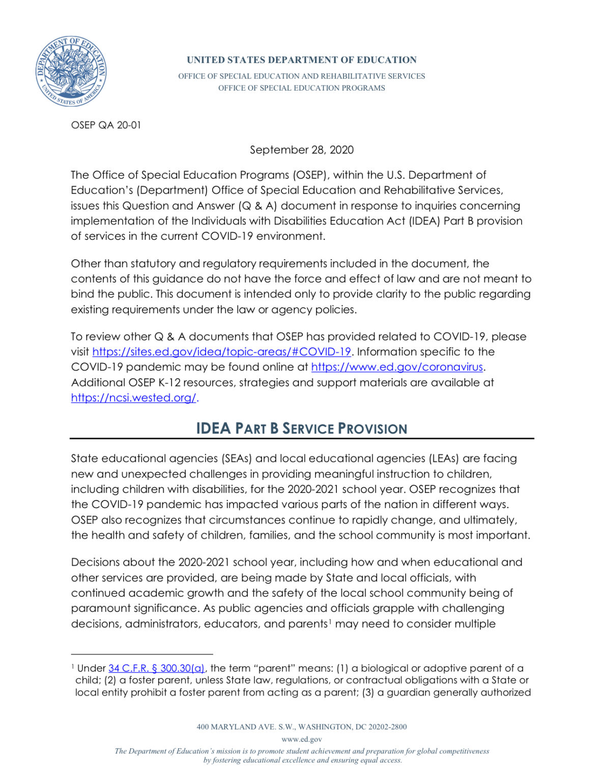 USDOE - IDEA Implementation during COVID-19 - Chapman University ...