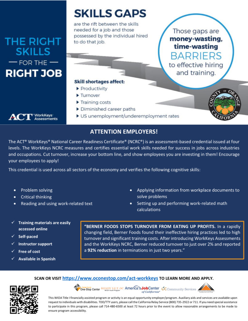 ACT WorkKeys Employer Flyer 5-25-2021 - Chapman University | Transition CA