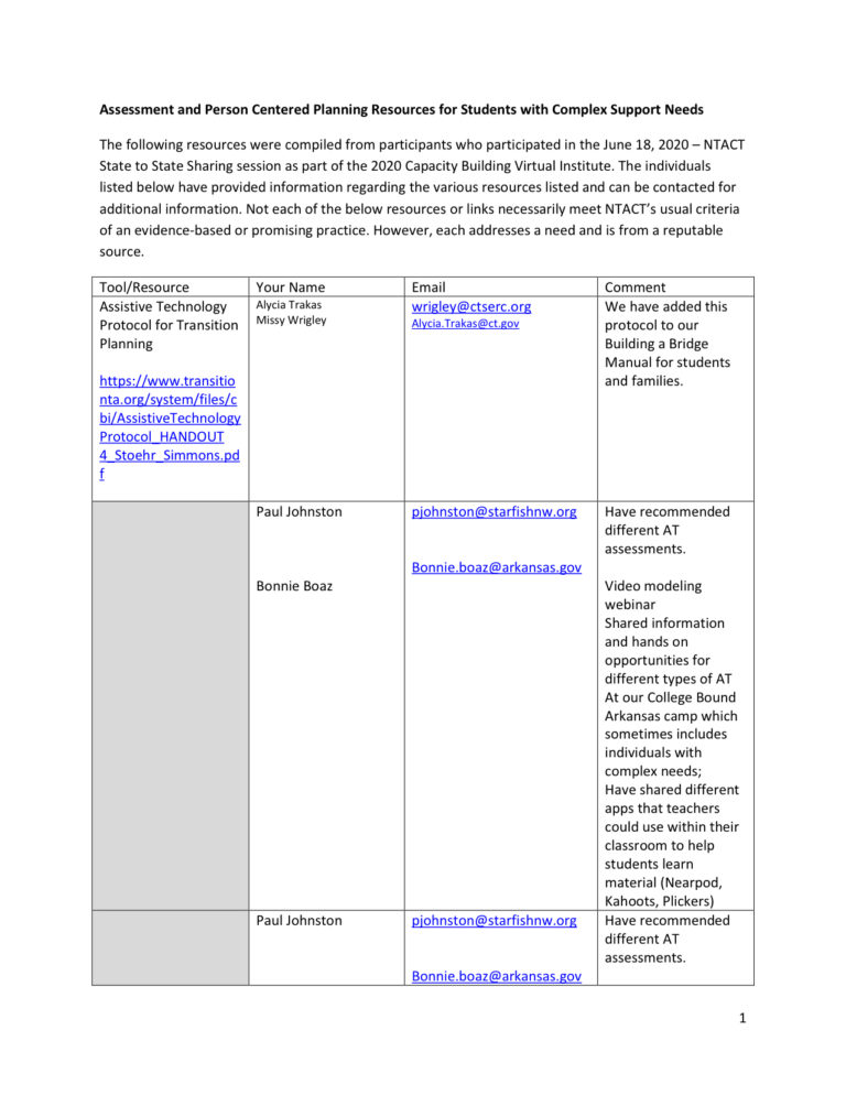 Assessment and Person Centered Planning Resources for Students with ...