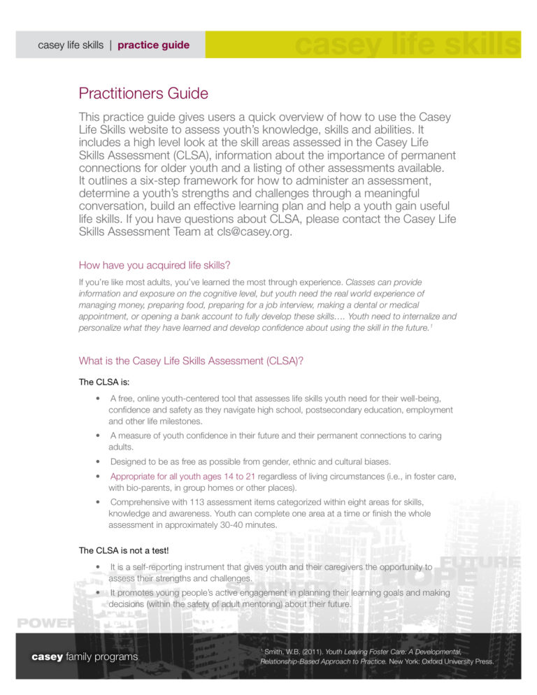 Casey Life Skills Practice Guide - Chapman University | Transition CA