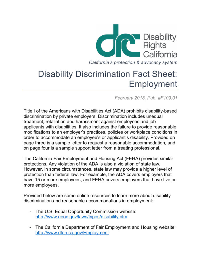 Disability Discrimination Fact Sheet on Employment F10901 - Chapman ...