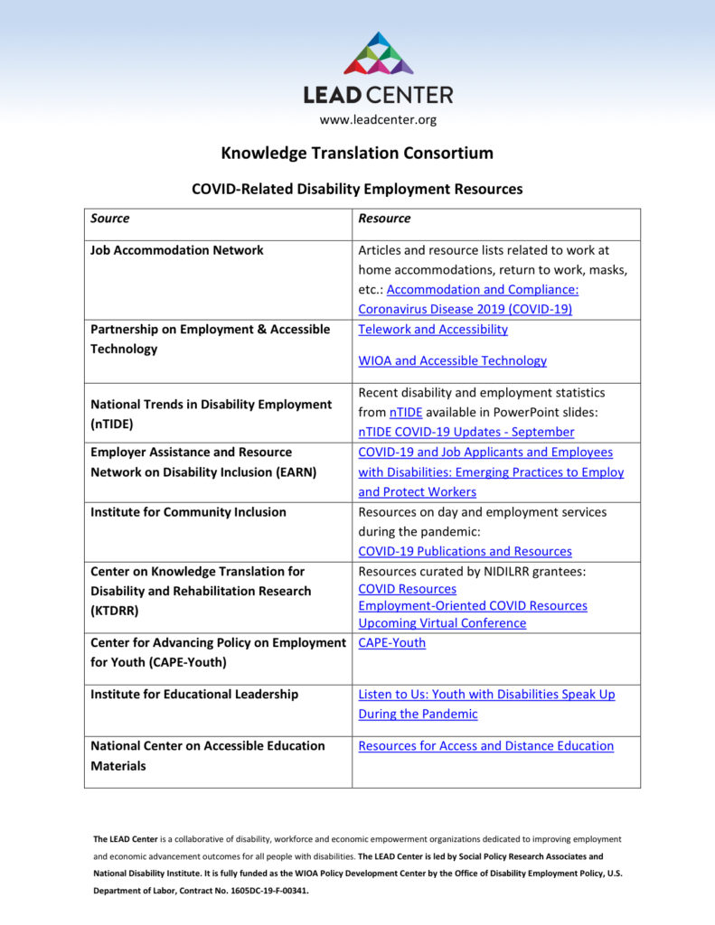 LEAD Center - Knowledge Transition Consortium: COVID-Related Disability ...