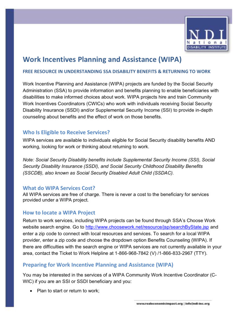 NDI Work Incentives Planning and Assistance (WIPA) - Chapman University ...