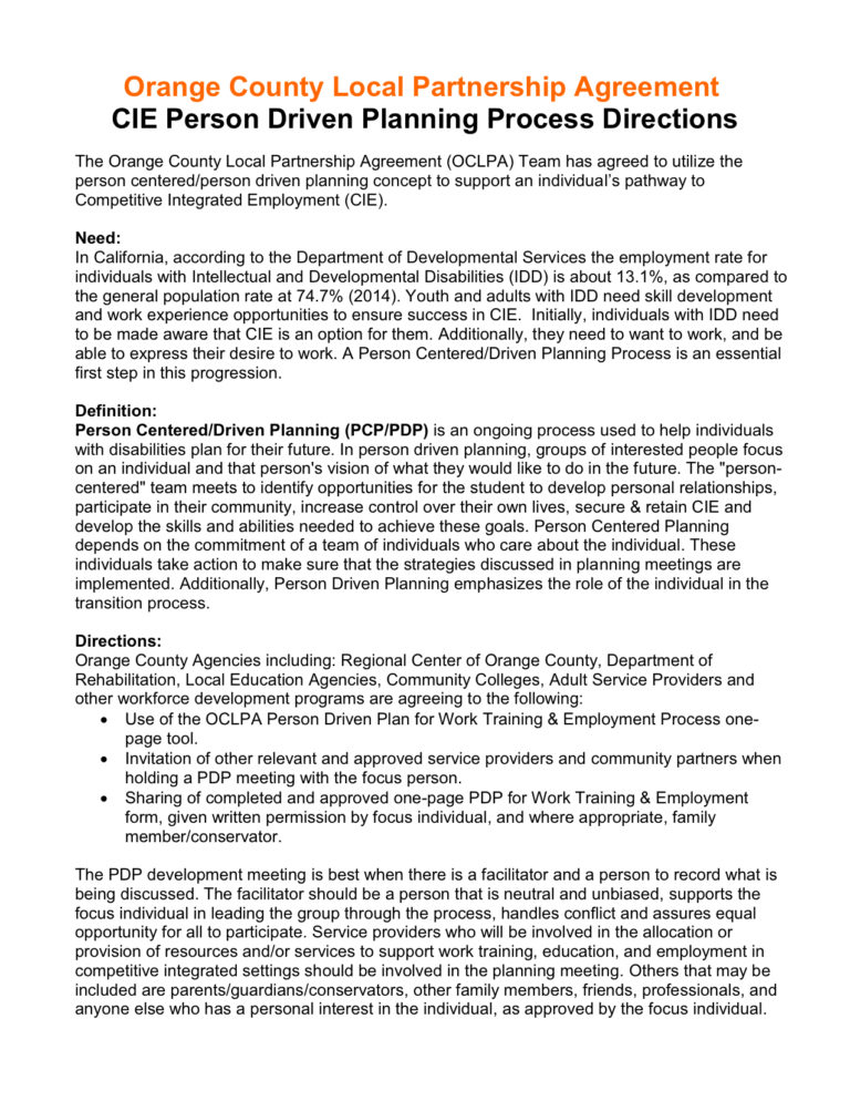 Orange County Local Partnership Agreement- CIE Person Driven Planning ... Orange County Local Partnership Agreement- CIE Person Driven Planning ...