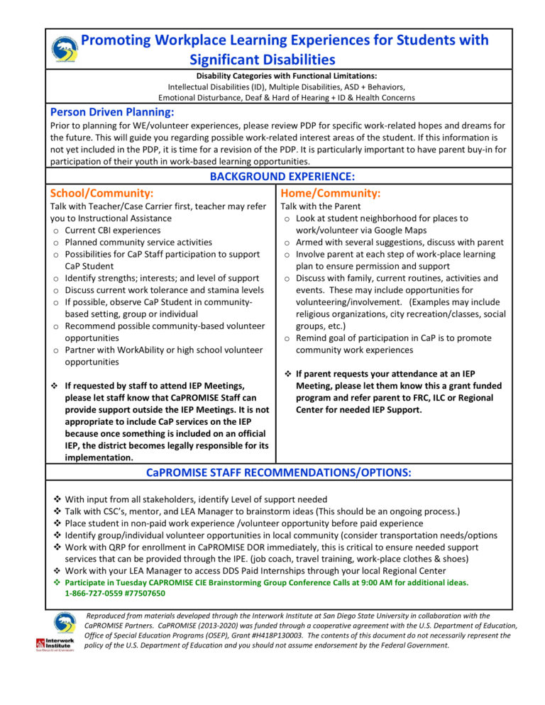 Promoting Workplace Learning Experiences for Students with Significant ...