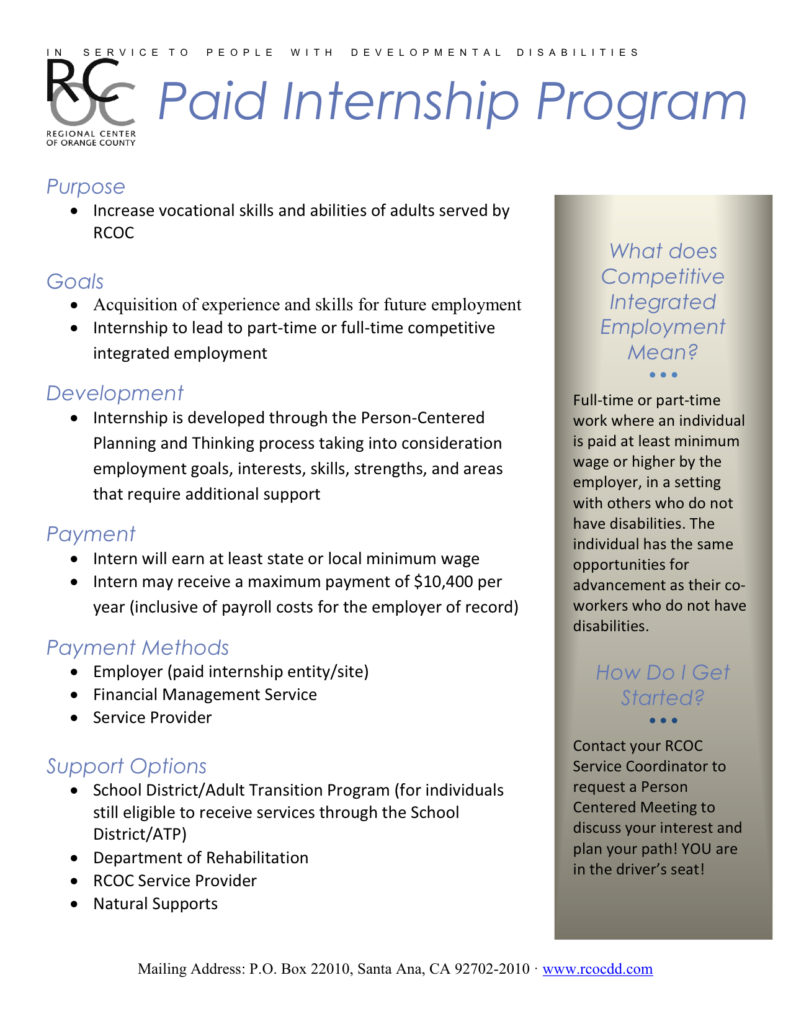 RCOC Paid Internship Program Flyer - Chapman University | Transition CA