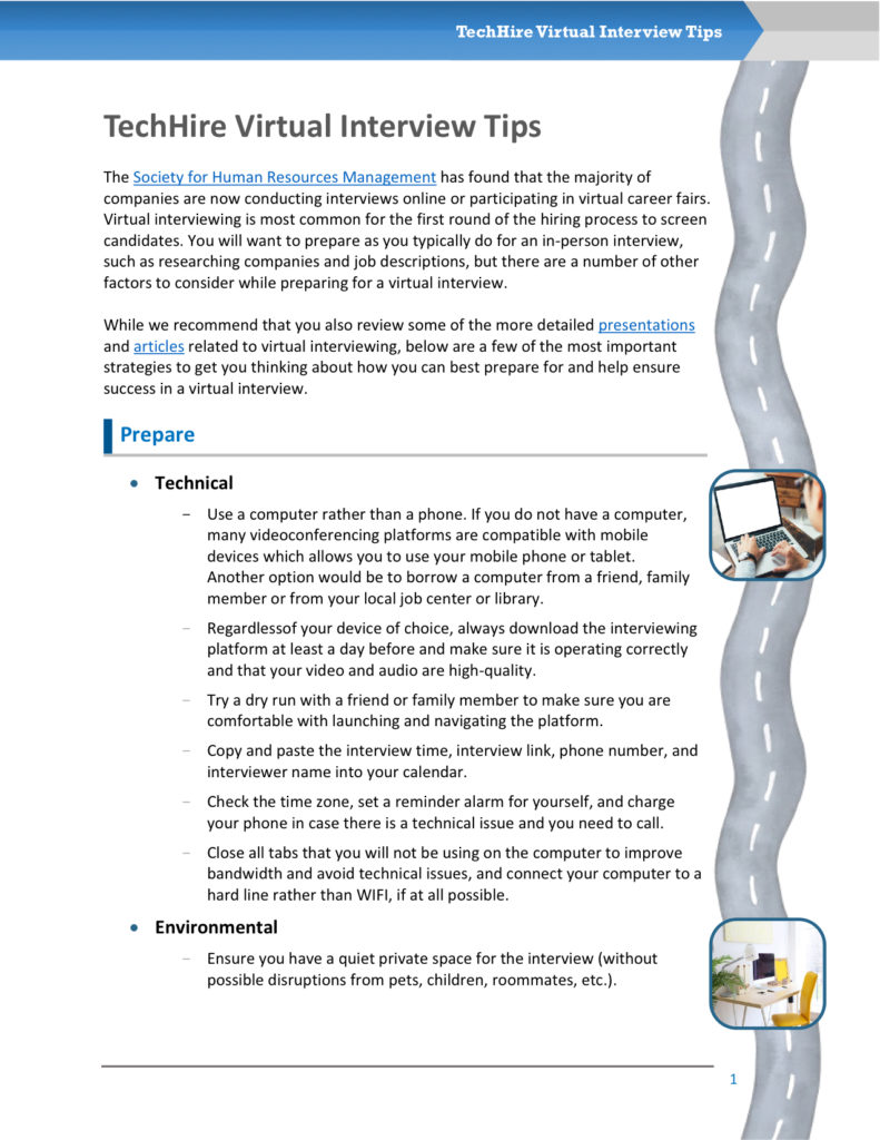 TechHire Virtual Interview Tip Sheet - Chapman University | Transition CA