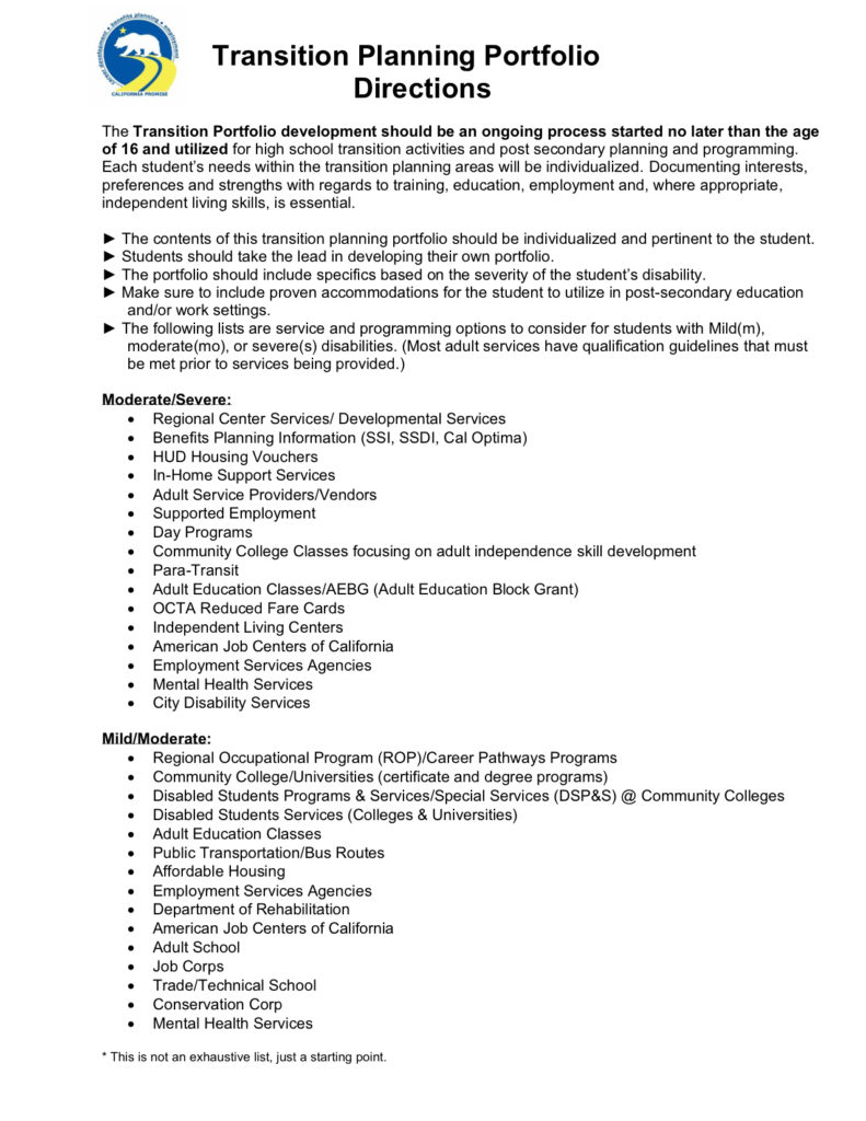 CAPROMISE Transition Planning Portfolio Directions 4-2018 - Chapman ...