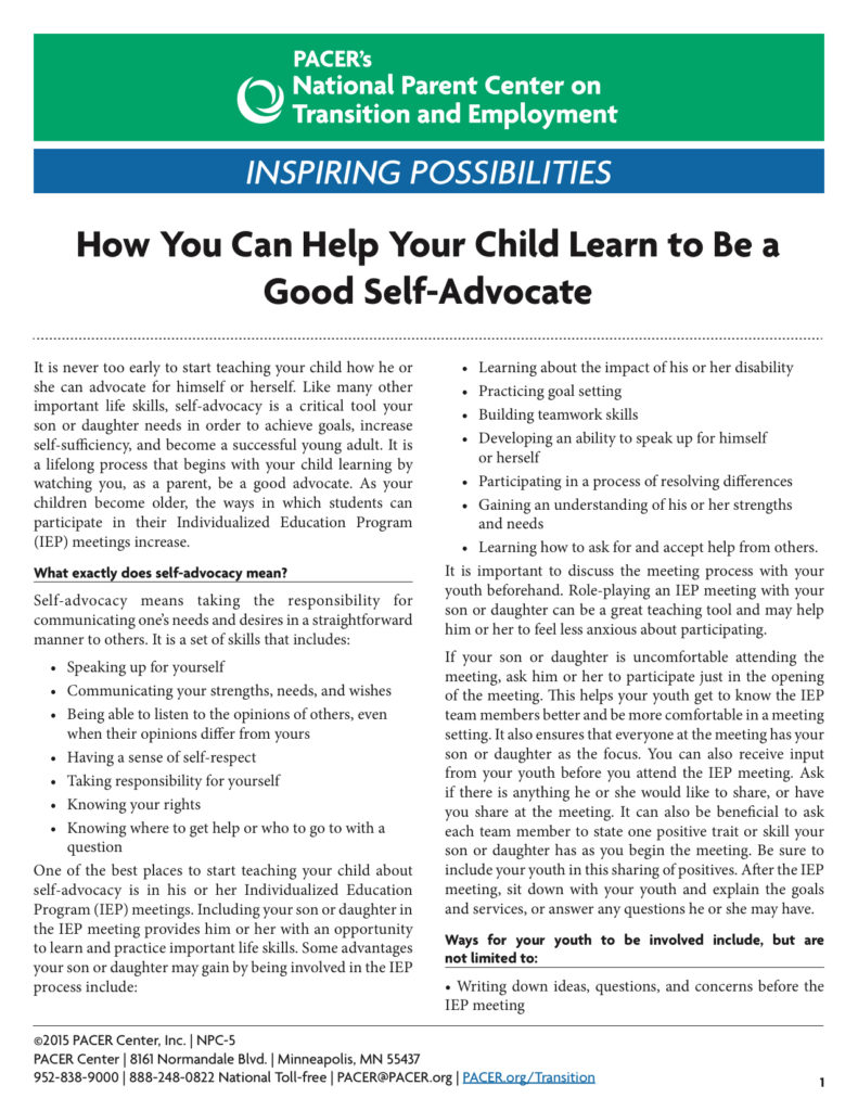 Helping Your Child Learn to Become A Good Self Advocate - Chapman ...