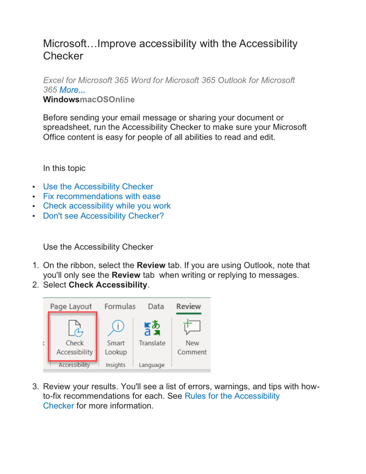 Improve accessibility with the Microsoft Accessibility Checker ...