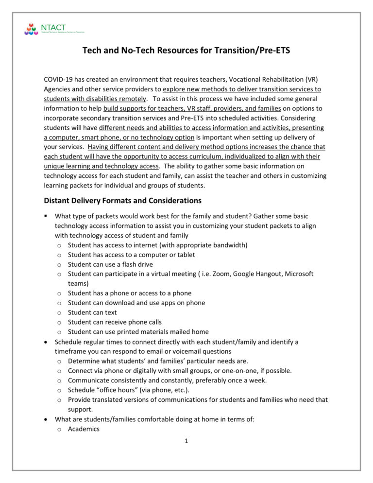 No-tech to High Tech Resources - Chapman University | Transition CA