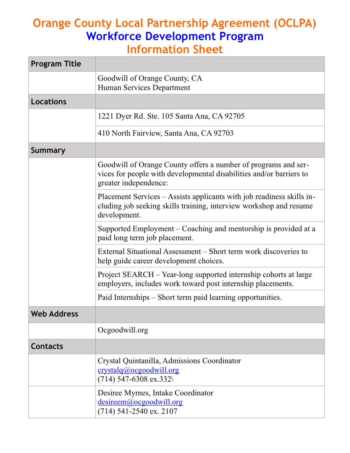 Goodwill Information Sheet 2018 - Chapman University | Transition CA