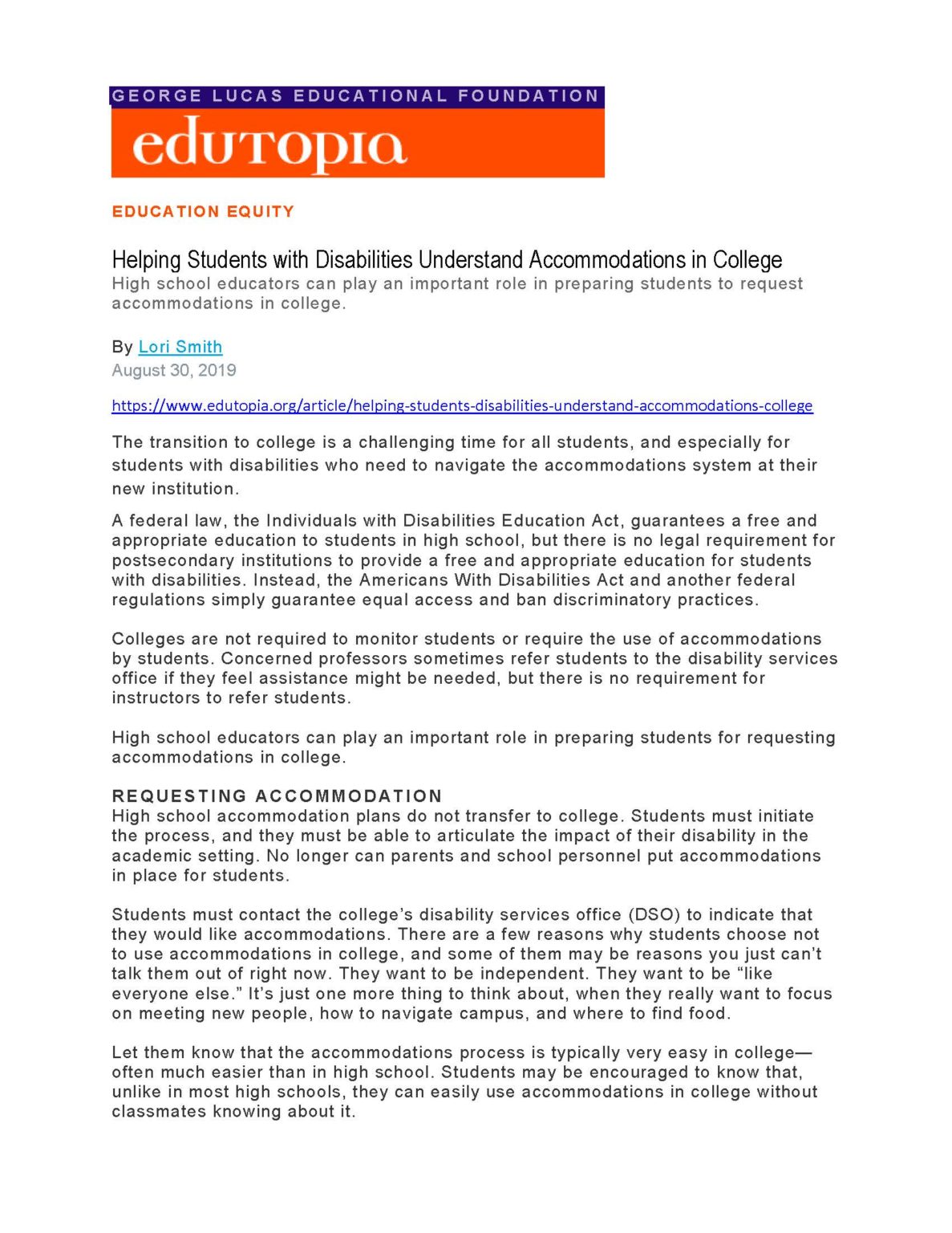 Helping Students with Disabilities Understand Accommodations in College ...