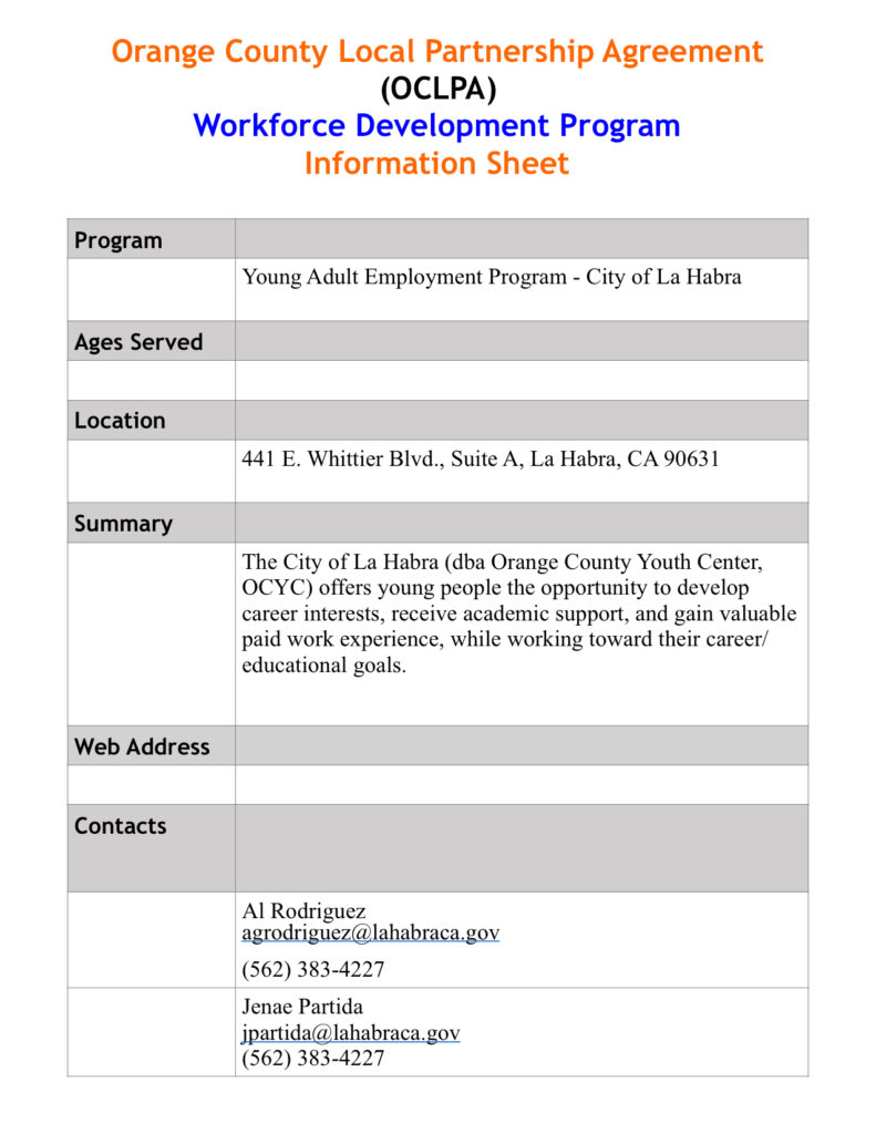 La Habra Employment Program Information Sheet - Chapman University ...