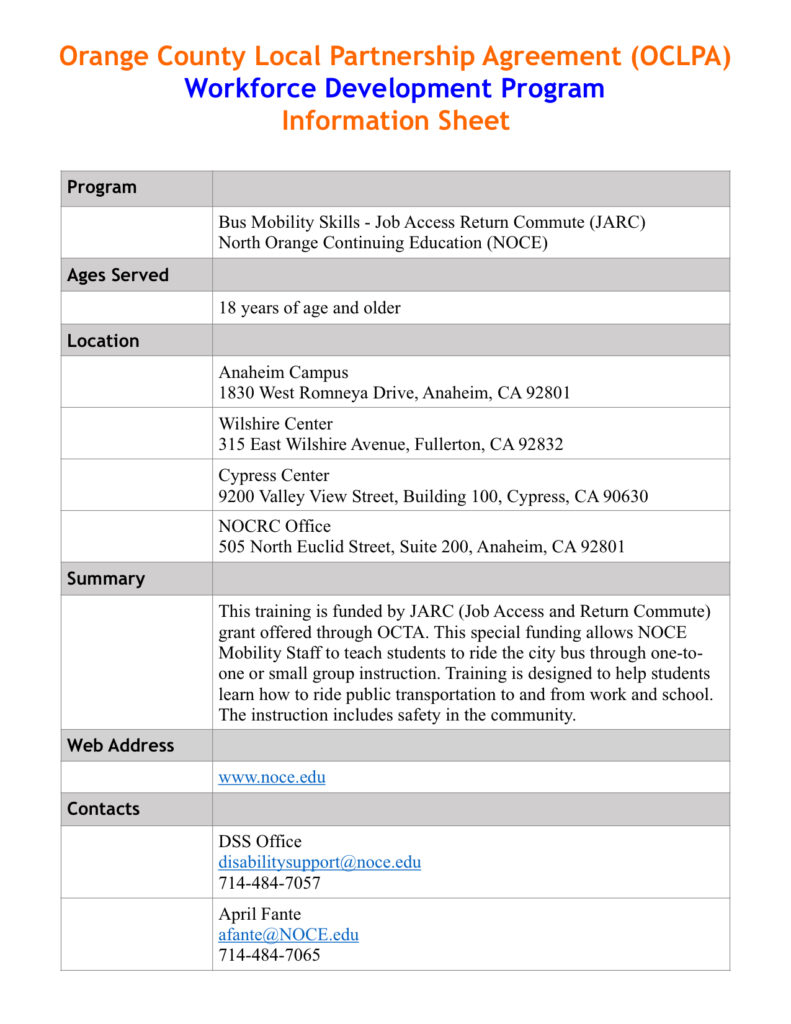 NOCE Bus Mobility Skills Information Sheet - Chapman University ...