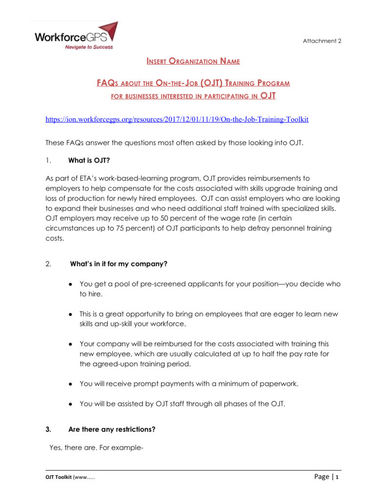 OJT Sample FAQs - Chapman University | Transition CA