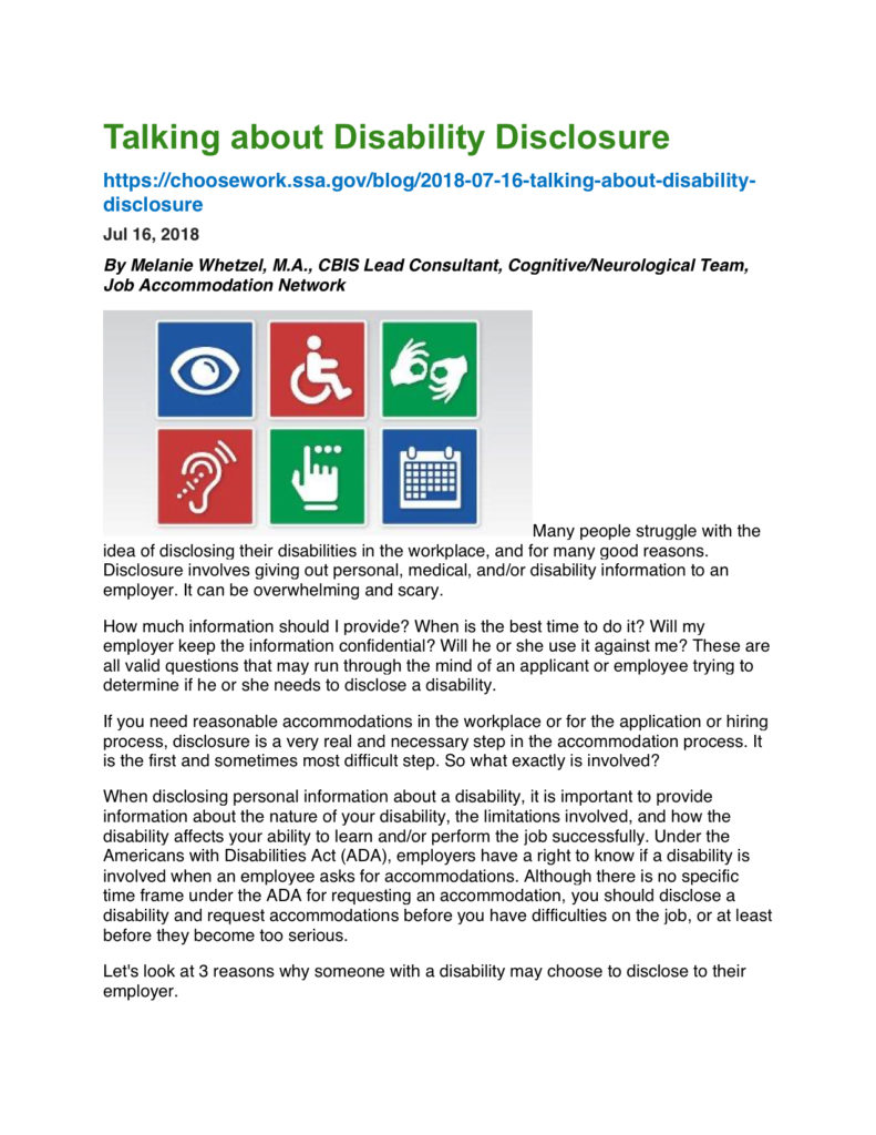 Talking about Disability Disclosure - Chapman University | Transition CA
