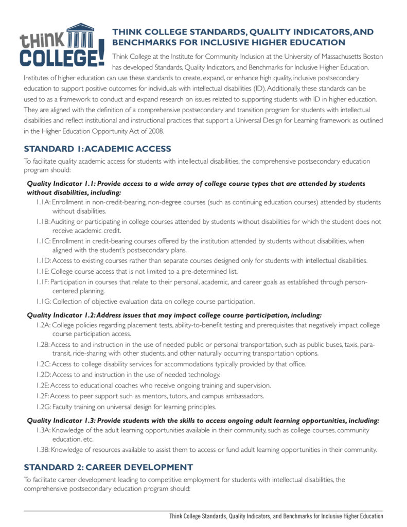 Think College Standards - Chapman University | Transition CA