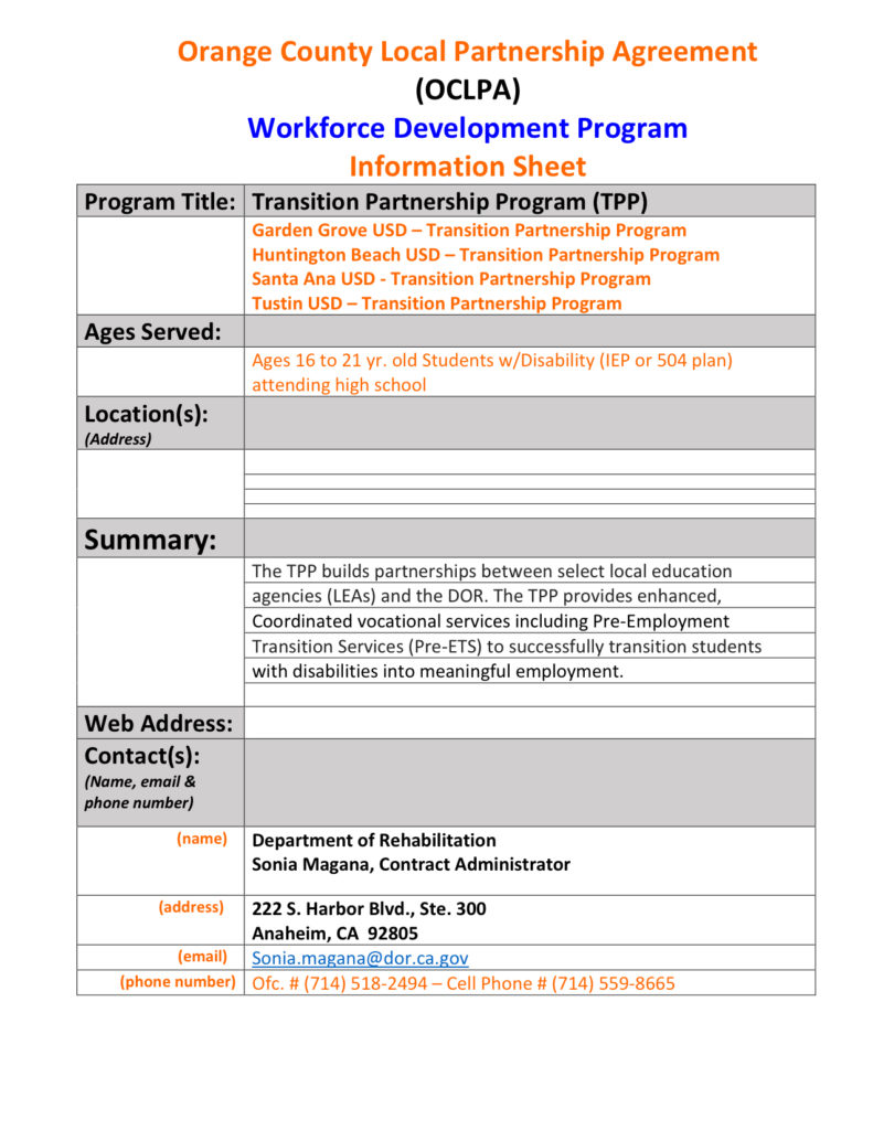 Transition Partnership Program (TPP) Workforce Development Program ...