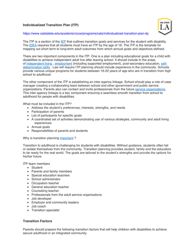 CSULA Individualized Transition Plans - Chapman University | Transition CA