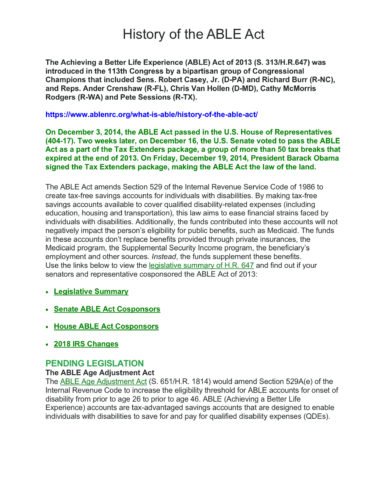 History of the ABLE Act - Chapman University | Transition CA