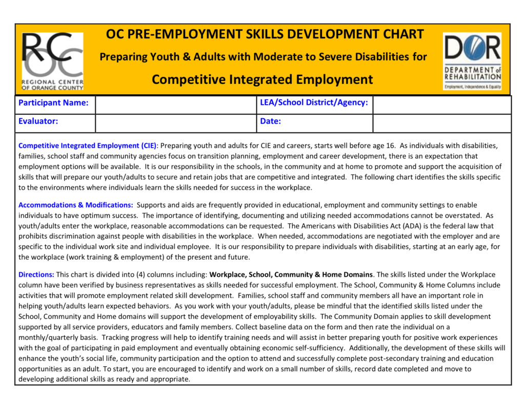OC WBL Pre-Employment Skills Development Chart #1 - Chapman University ...
