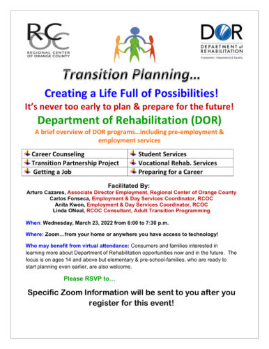 RCOC Transition Planning DOR Flyer - Chapman University | Transition CA