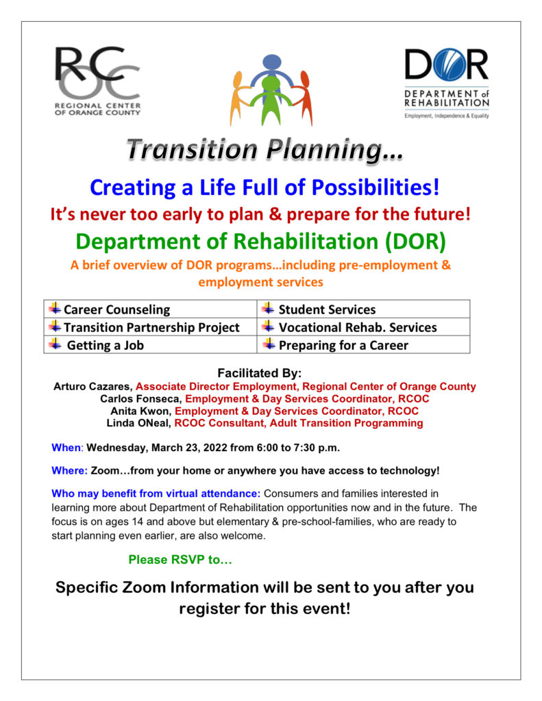 RCOC Transition Planning DOR Flyer - Chapman University | Transition CA
