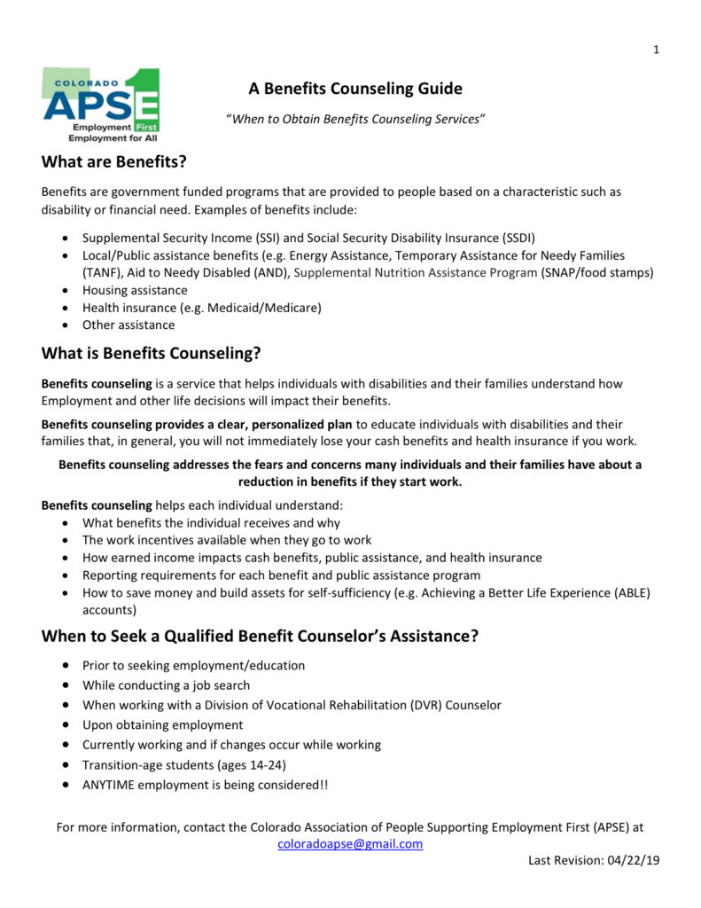 Benefits Counseling Guide - Chapman University | Transition CA