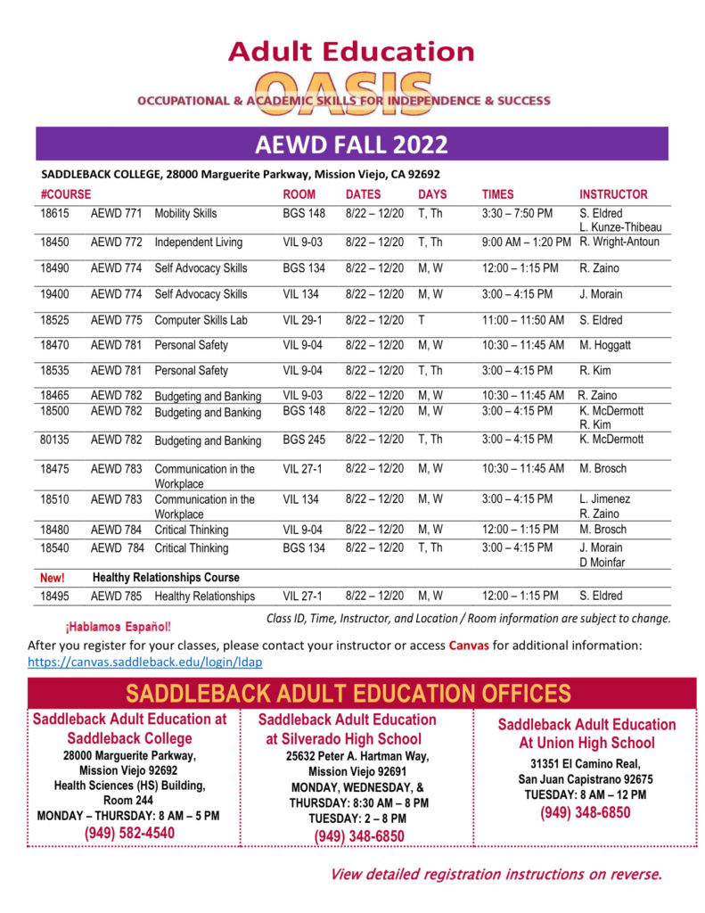 OASIS Fall 2022 Schedule - Chapman University | Transition CA