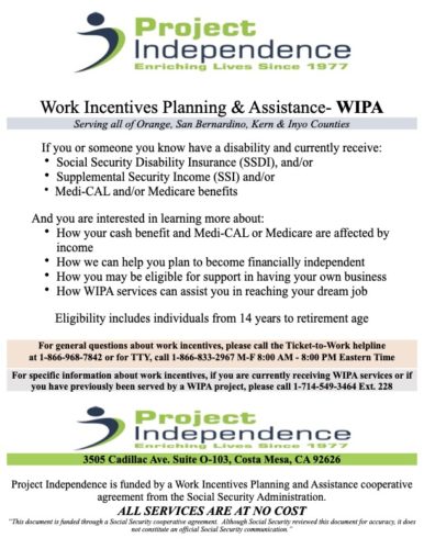 Project Independence WIPA Flyer - Chapman University | Transition CA