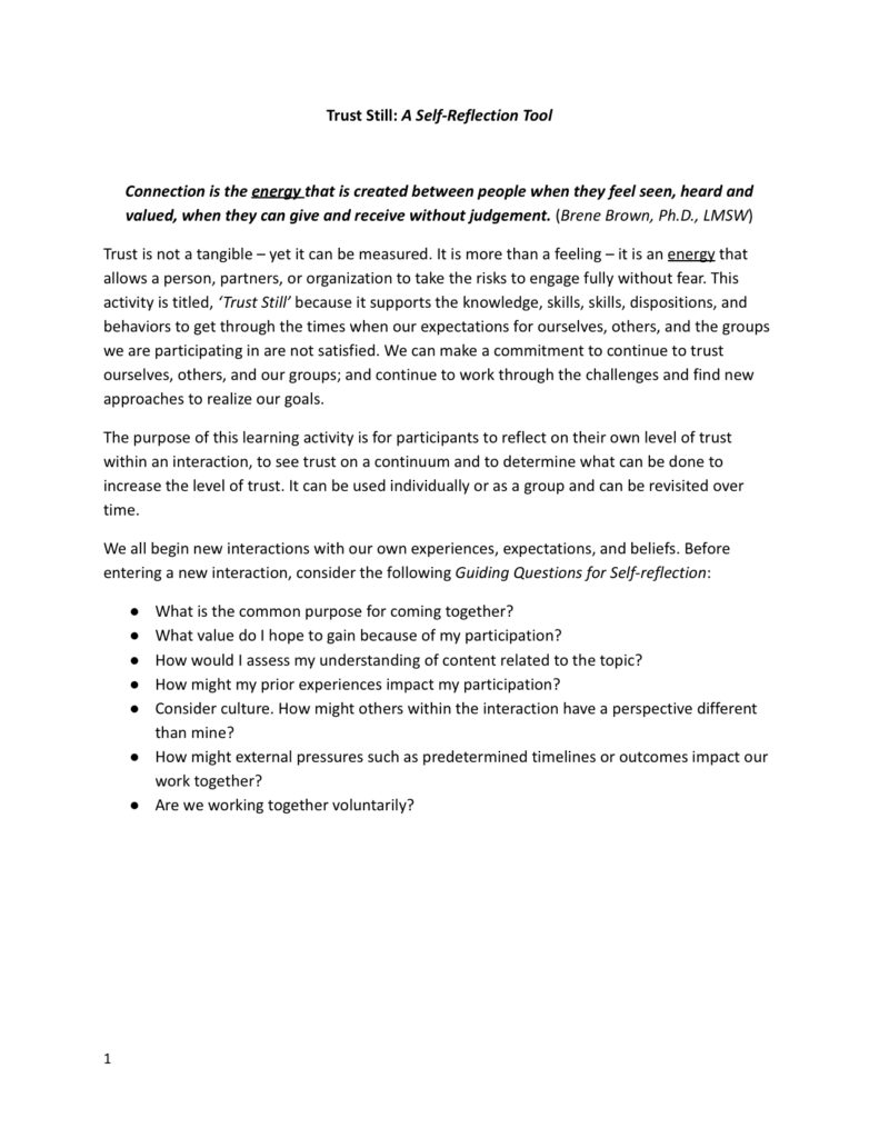 Trust Still: Self Reflection Tool - Chapman University | Transition CA