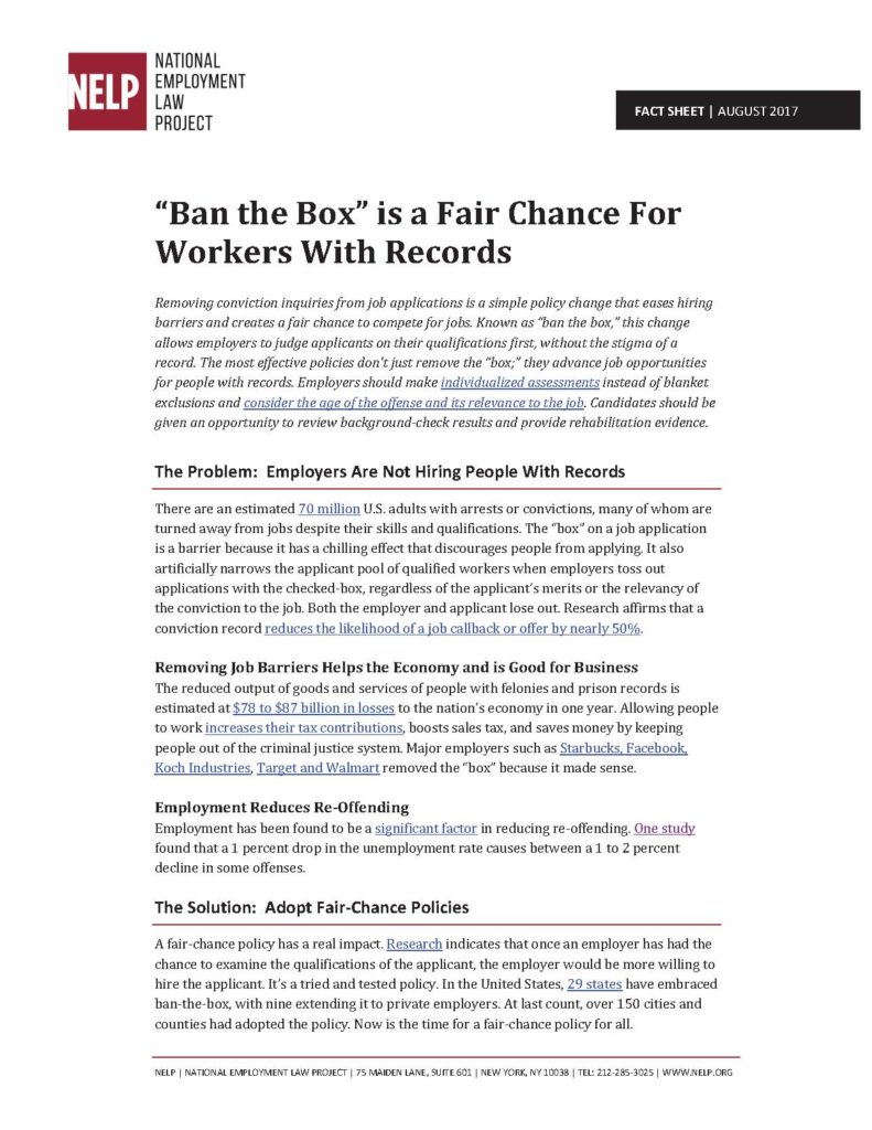 Ban the Box Fair Chance Fact Sheet - Chapman University | Transition CA