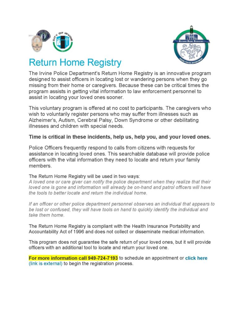 Irvine Return Home Registry - Chapman University | Transition CA