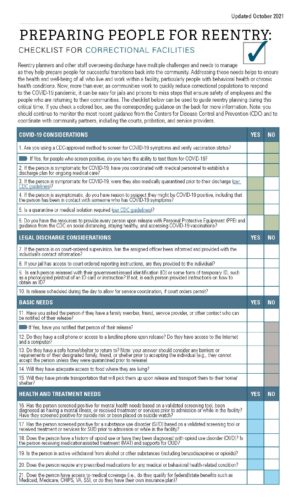 Preparing People for RE-Entry: Checklist for Correctional Facilities ...