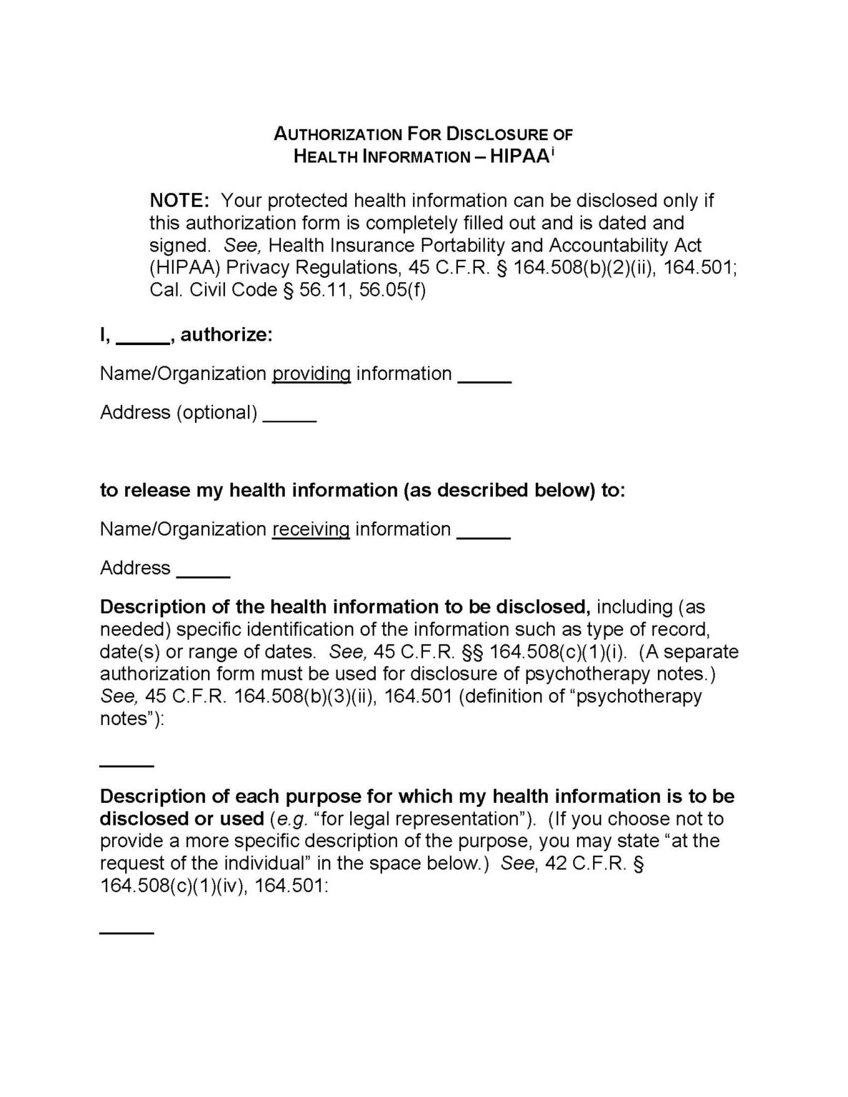 Sample Authorization for Disclosure of Health Information - HIPAA - Chapman University ...