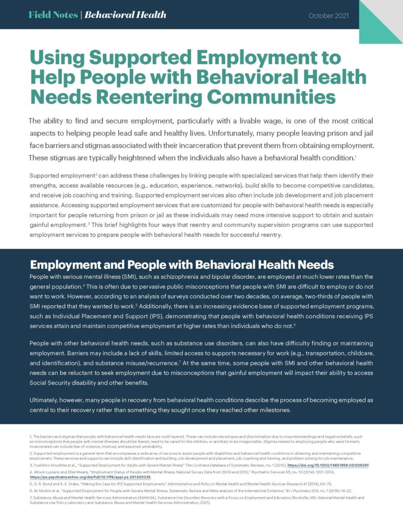 Using Supported Employment to Help People with Behavioral Health Needs ...