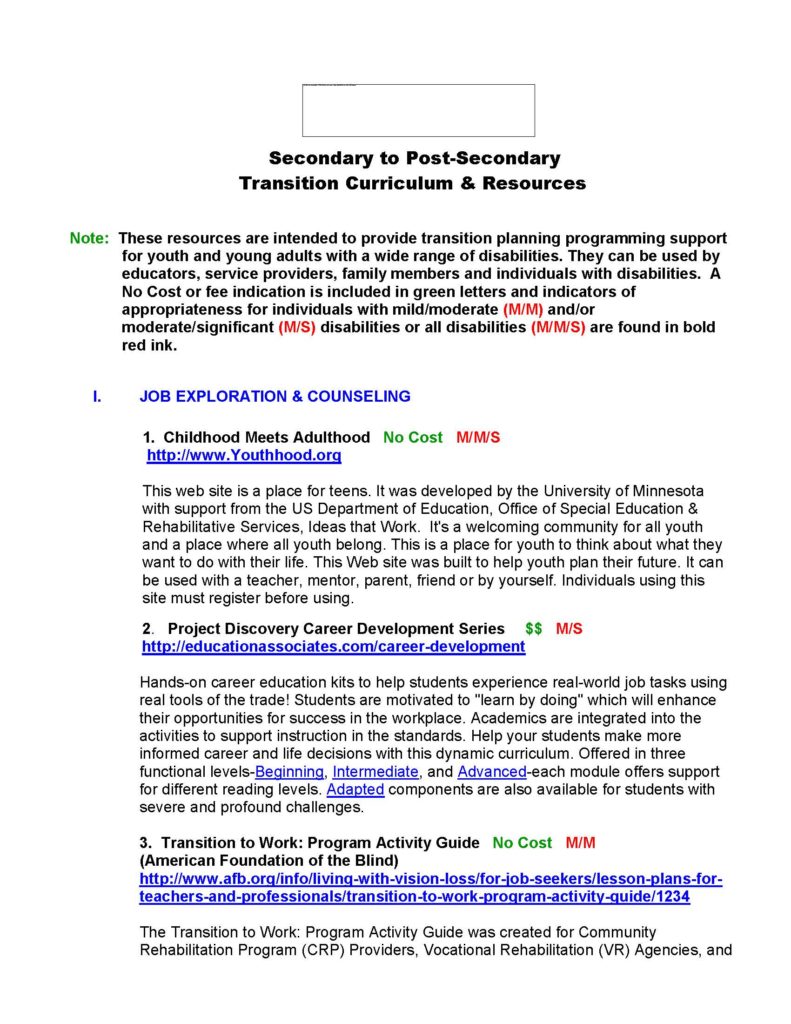 WINTAC Transition Curriculum & Resources 9-23-16 - Chapman University ...