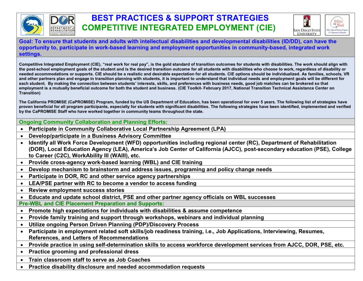 CaP CIE Best Practices Support Strategies 5-21-19 - Chapman University ...