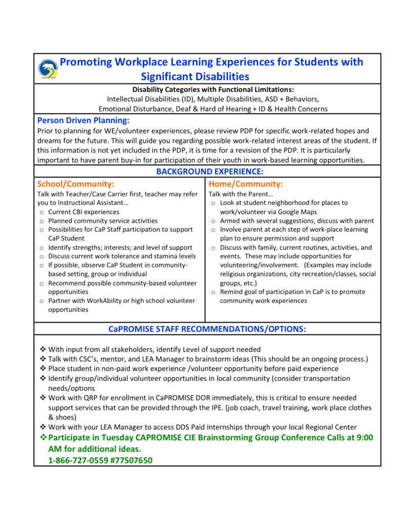 Promoting Workplace Learning Experiences for Students with Significant ...