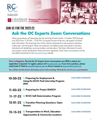 Ask the OC Experts Registration - Chapman University | Transition CA