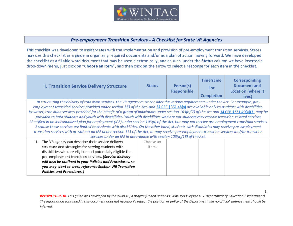 WINTAC Pre-ETS Checklist 01-02-18 - Chapman University | Transition CA
