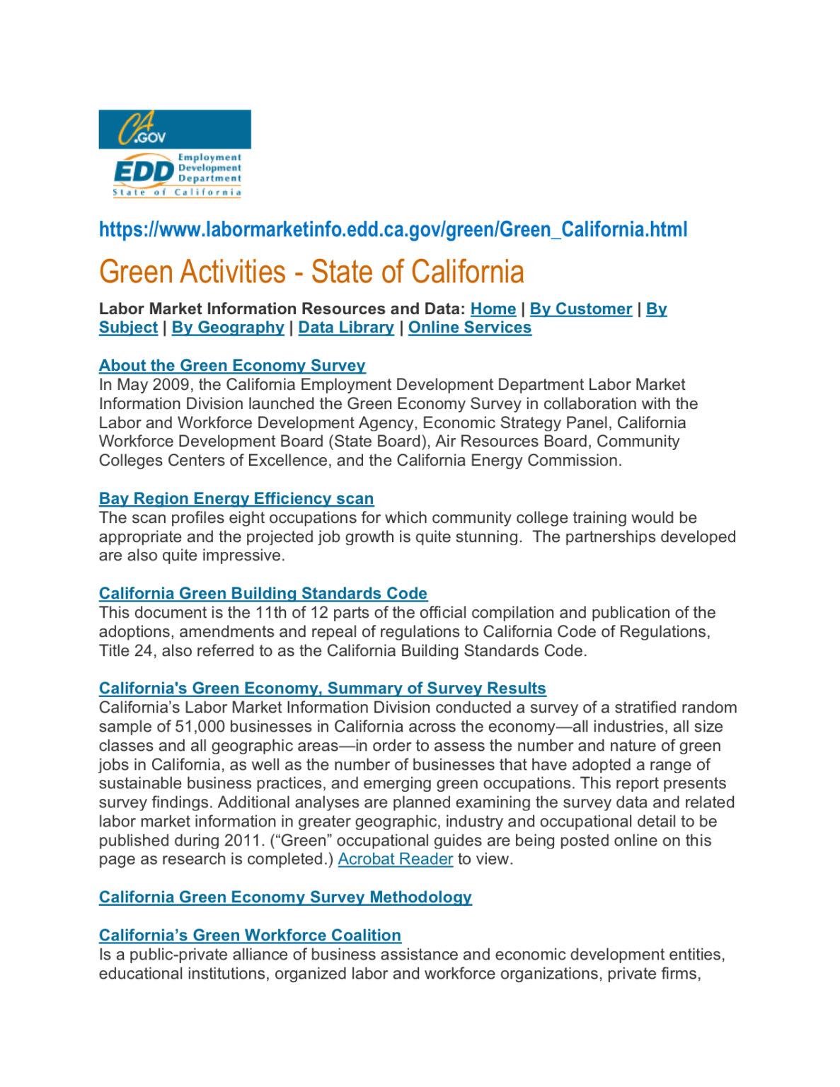Green Activitis - State of California EDD - Chapman University ...